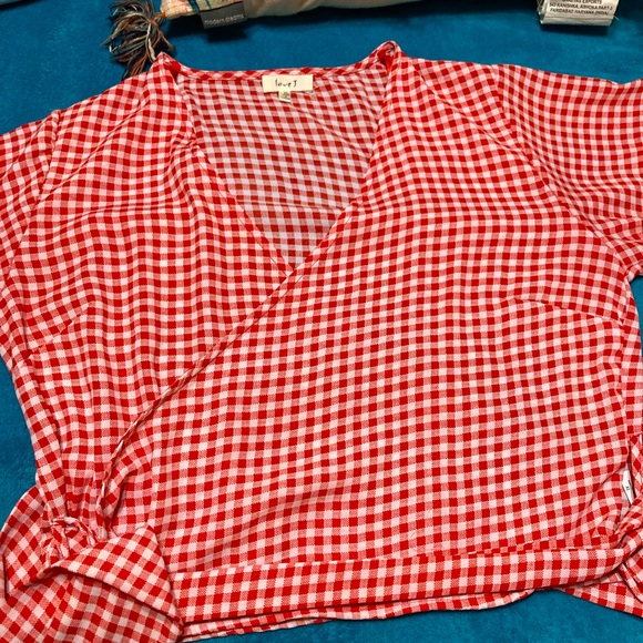 Tops | Red Checked Wrap Blouse | Poshmark
